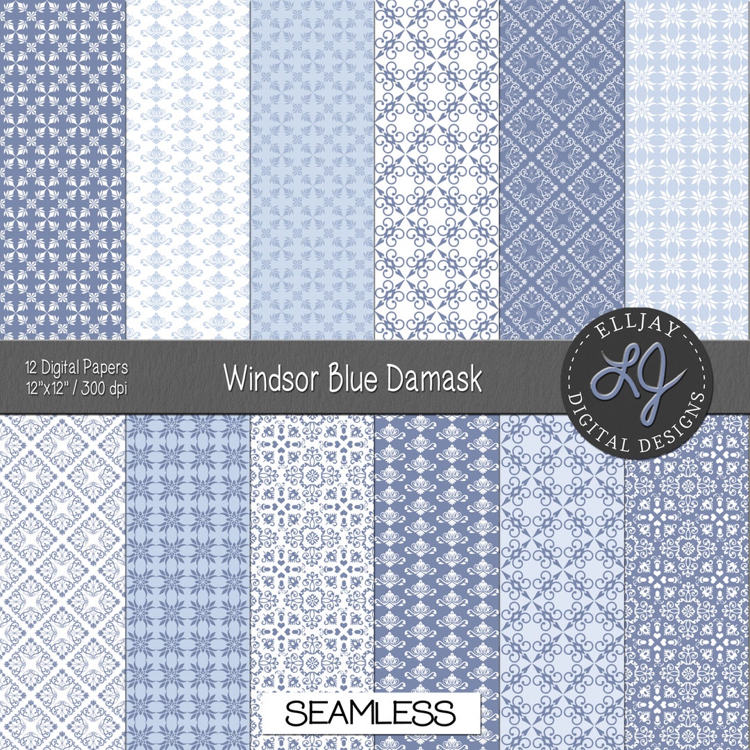 Blue Damask Digital Paper Pack: Seamless Scrapbook Patterns (digital ...