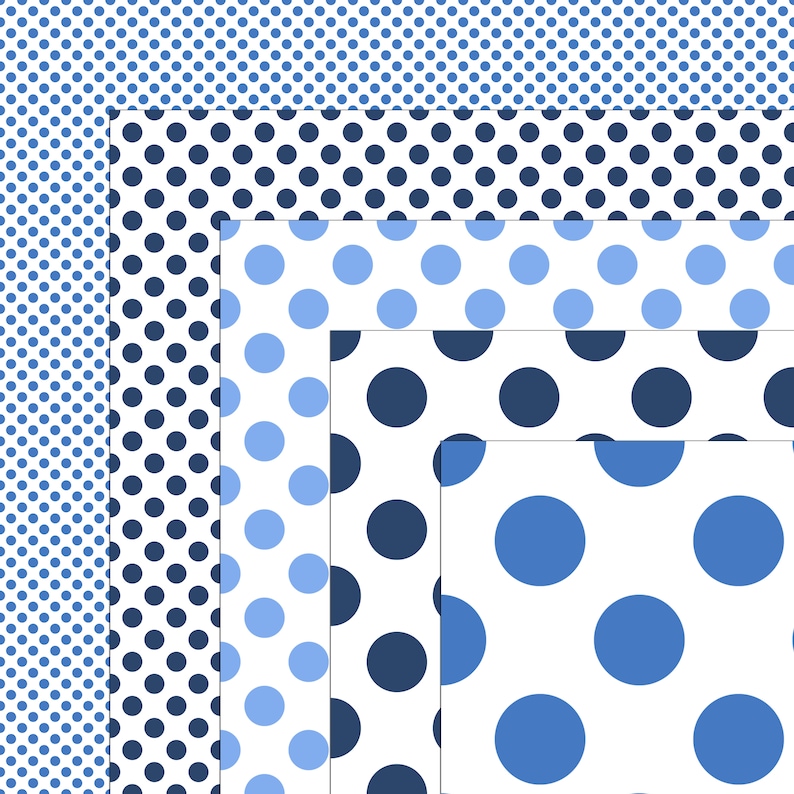 Blue & White Polka Dot Digital Paper Pack. 30 Polka Dot Patterns. Baby ...