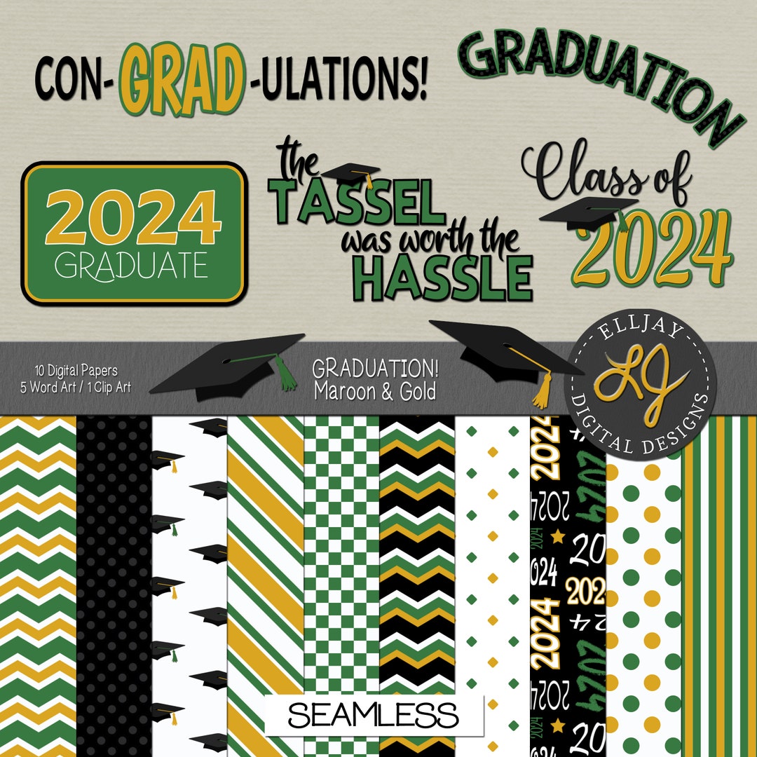 Green and Gold 2024 Graduation Digital Paper. Class of 2024. Graduation ...