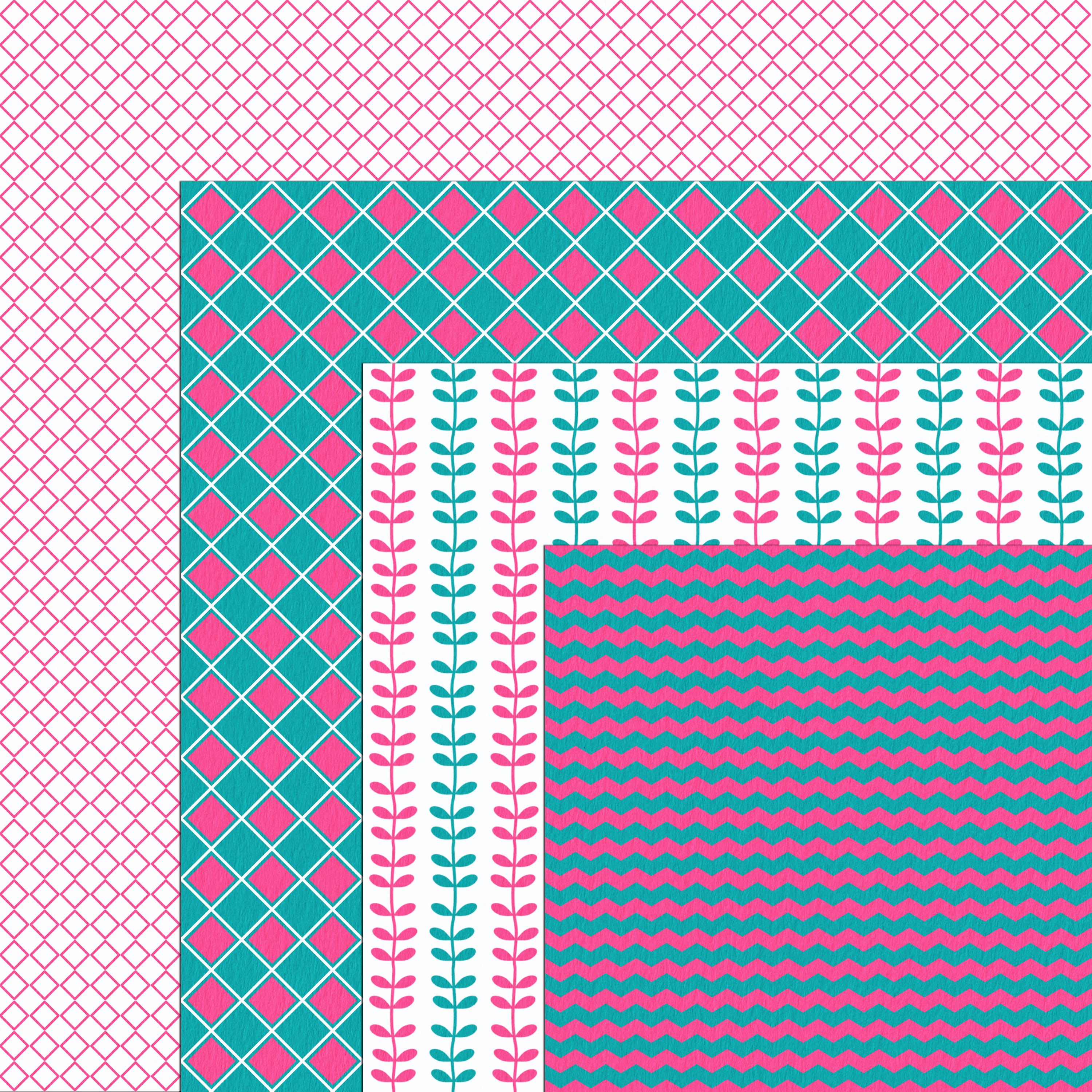 Turquoise & Pink Digital Paper Pack: Seamless Patterns (12x12", 300 Dpi ...