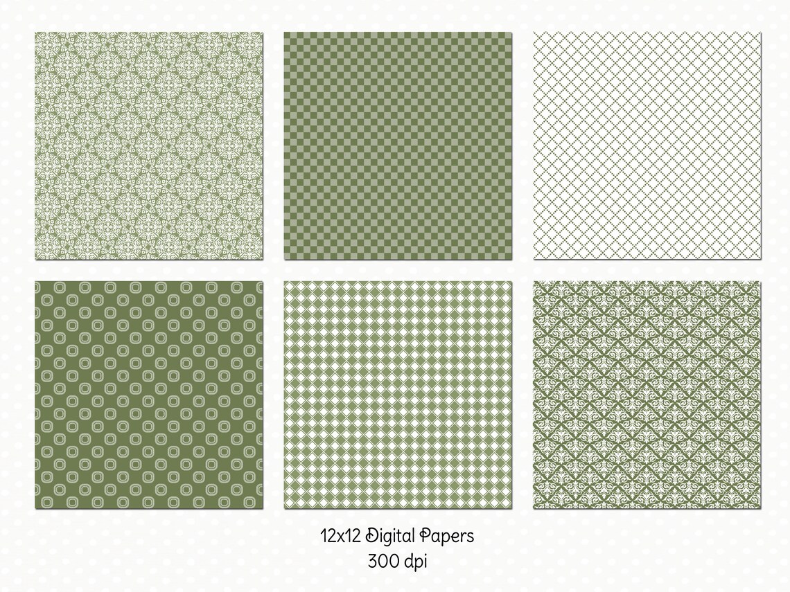 Sage Green & White Digital Paper Kit. Sage Green Printable Scrapbook ...