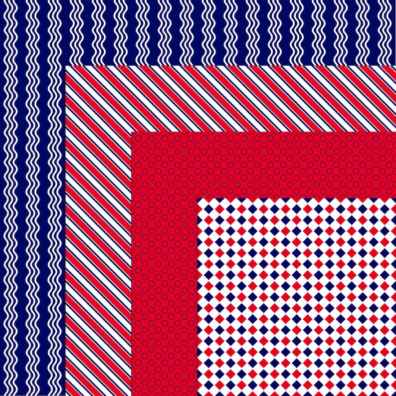 Patriotic Digital Paper: Red, White & Blue Scrapbook Patterns (digital ...