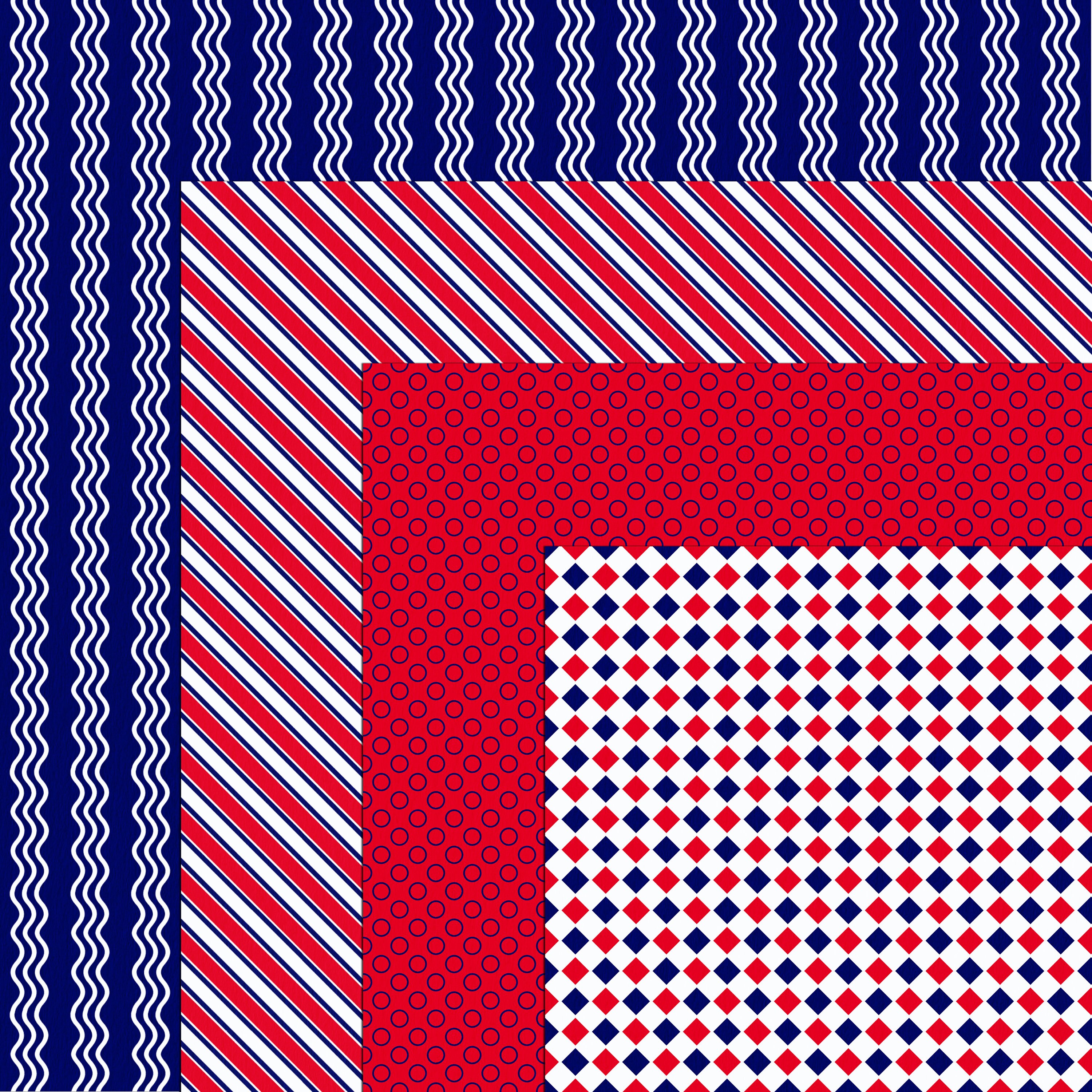 Patriotic Digital Paper: Red, White & Blue Scrapbook Patterns (digital ...