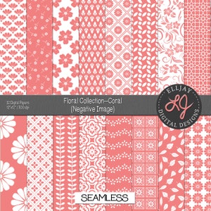 Coral Floral Digital Paper Pack: Seamless Patterns (digital Download ...
