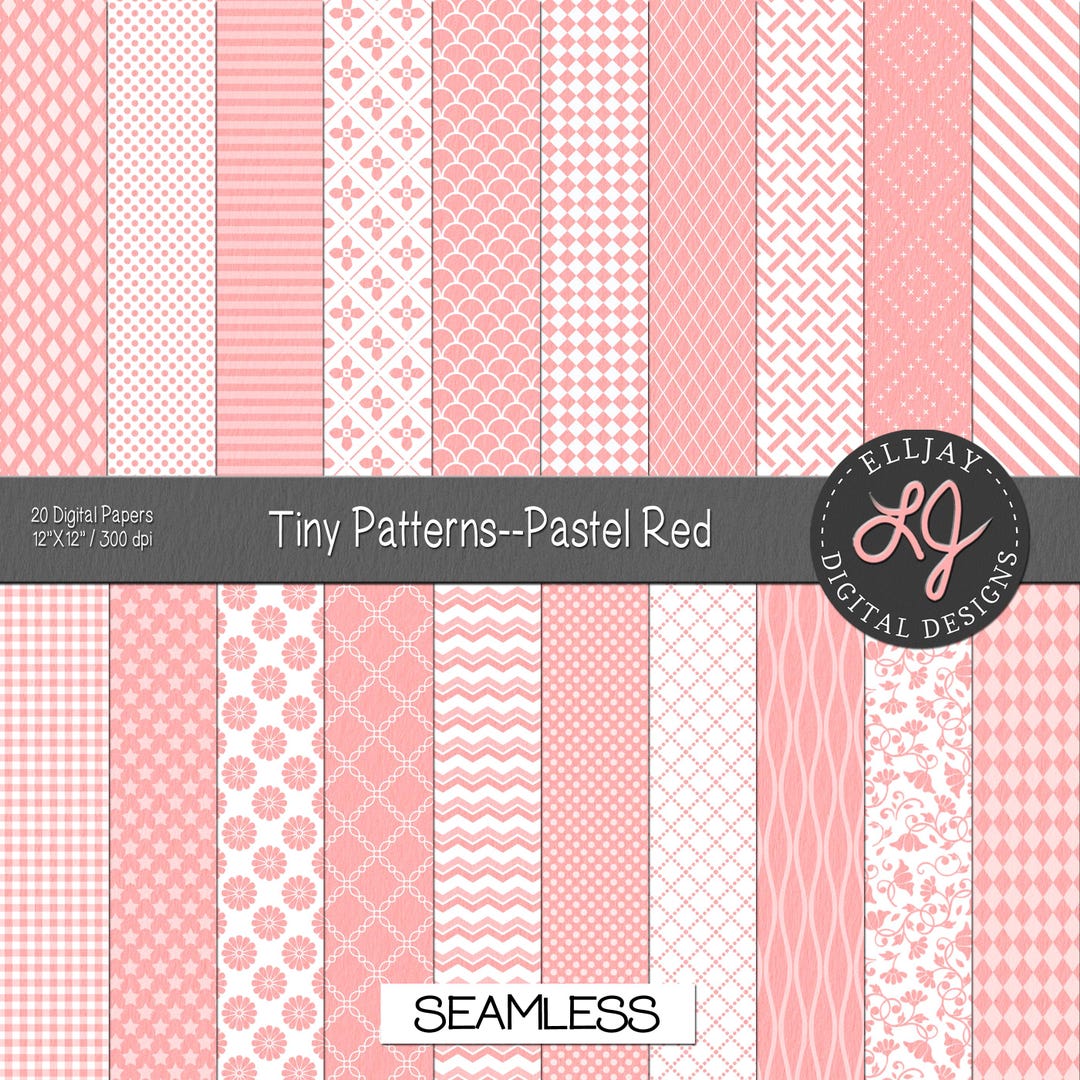 Pastel Red Digital Paper: Small Pink Patterns (digital Download) - Etsy