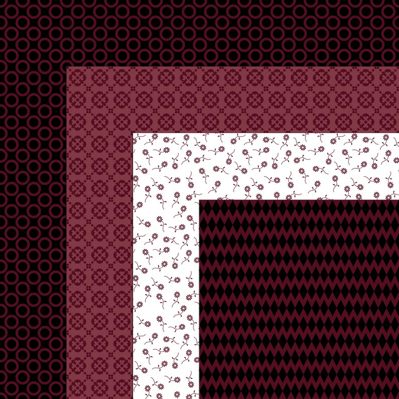Maroon & Black Digital Paper Pack: Seamless Patterns (12x12", 300 Dpi ...