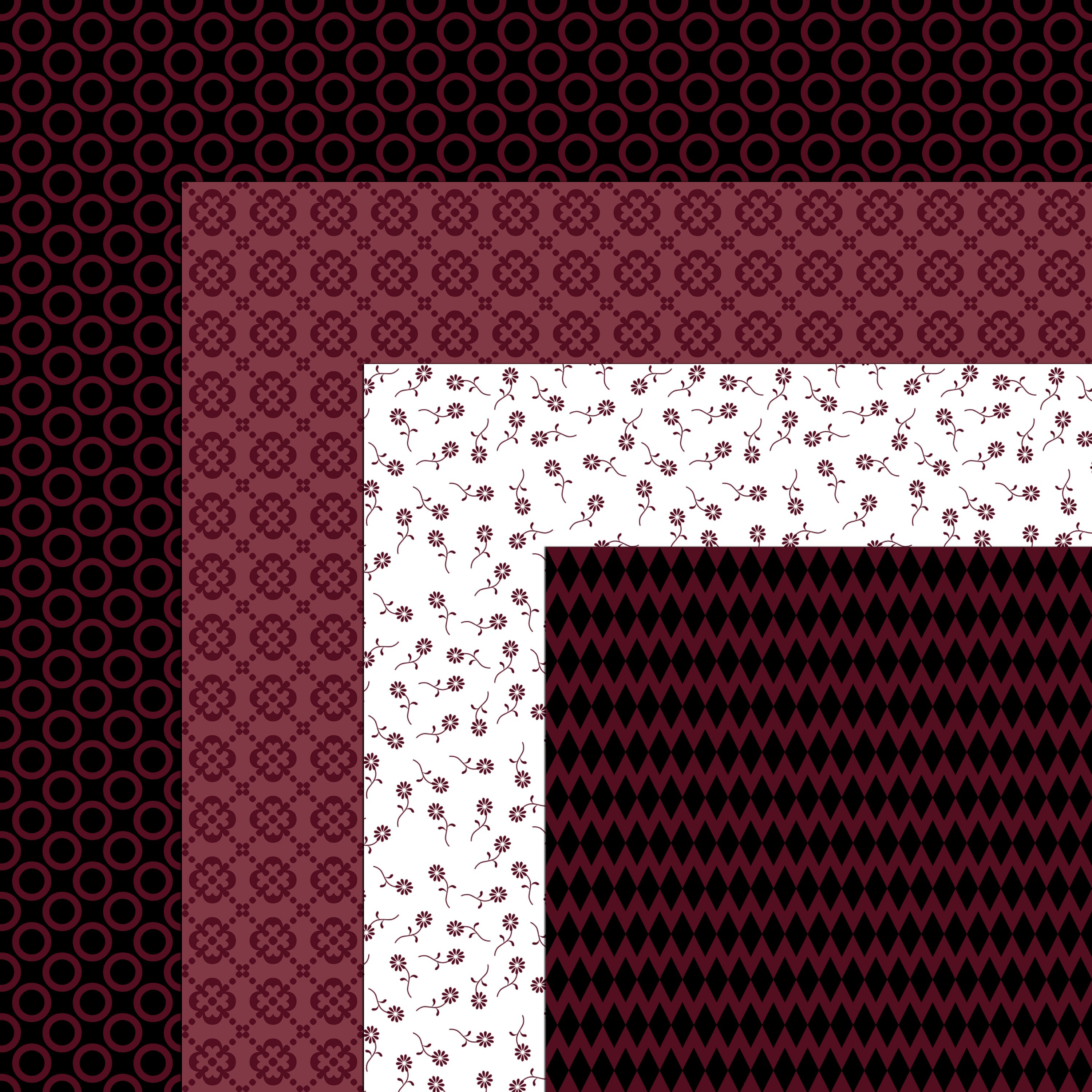 Maroon & Black Digital Paper Pack: Seamless Patterns (12x12", 300 Dpi ...