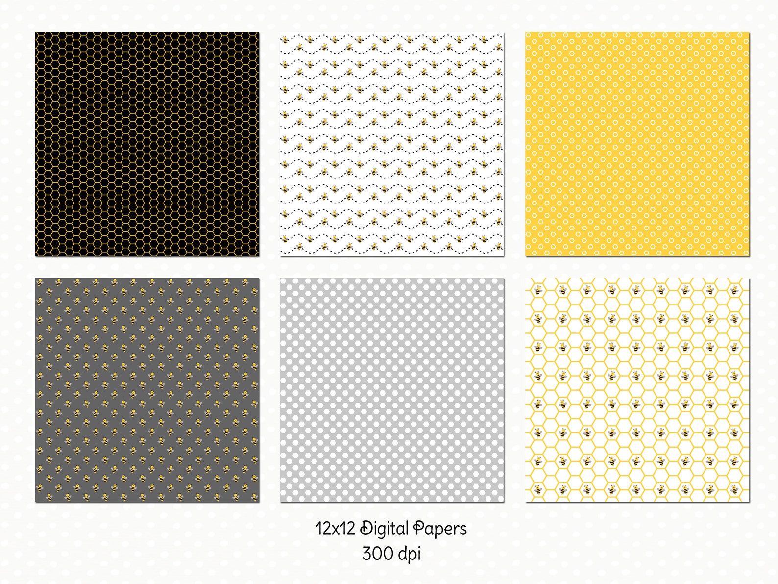 Bee Digital Papers in Yellow and Black. Bee Scrapbook Paper. Bumblebee ...