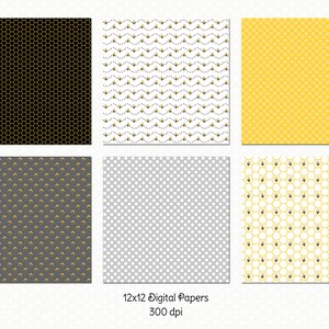 Bee Digital Papers in Yellow and Black. Bee Scrapbook Paper. Bumblebee ...