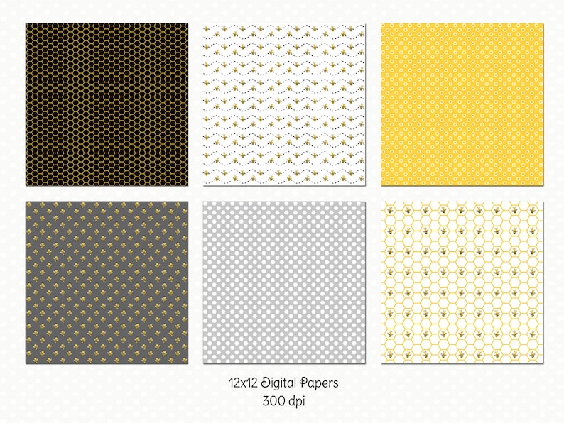 Bee Digital Papers in Yellow and Black. Bee Scrapbook Paper. Bumblebee ...