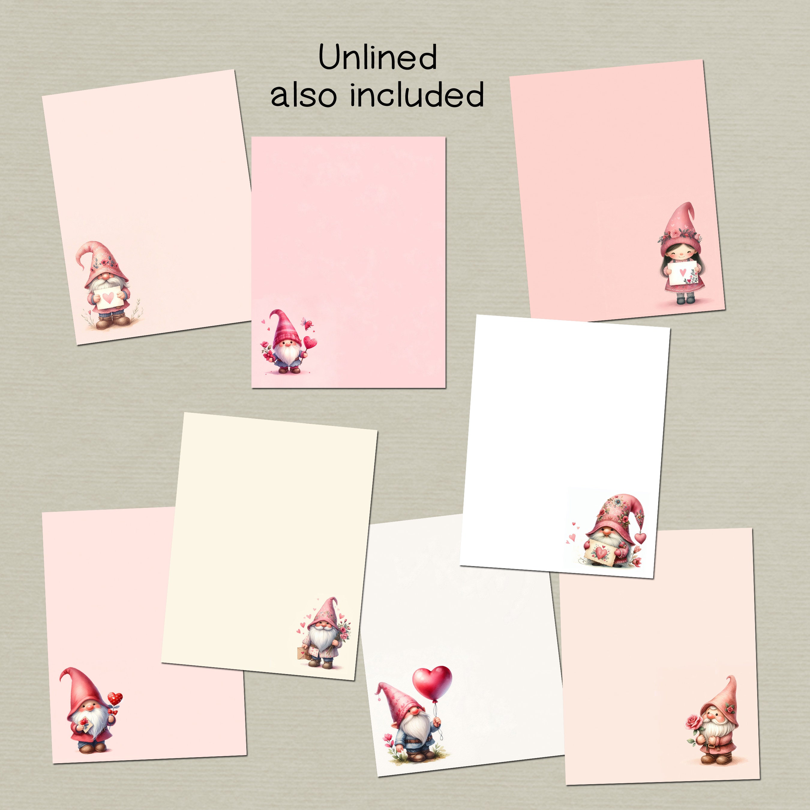 Digital Valentine Gnome Stationary. Lined & Unlined Valentine ...