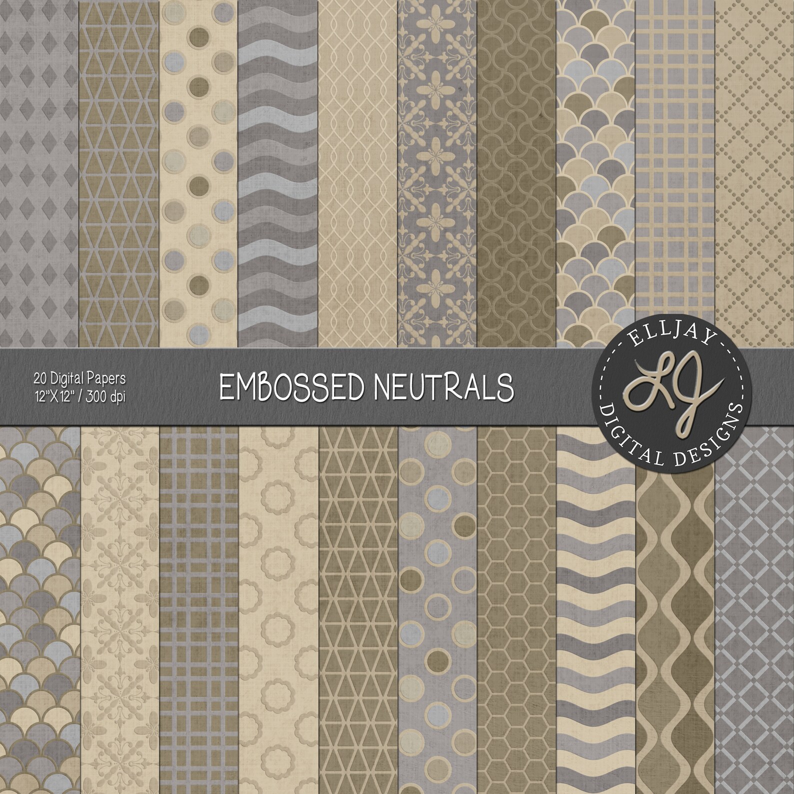 Neutral Embossed Digital Paper With Light Texture. Gray & Beige ...