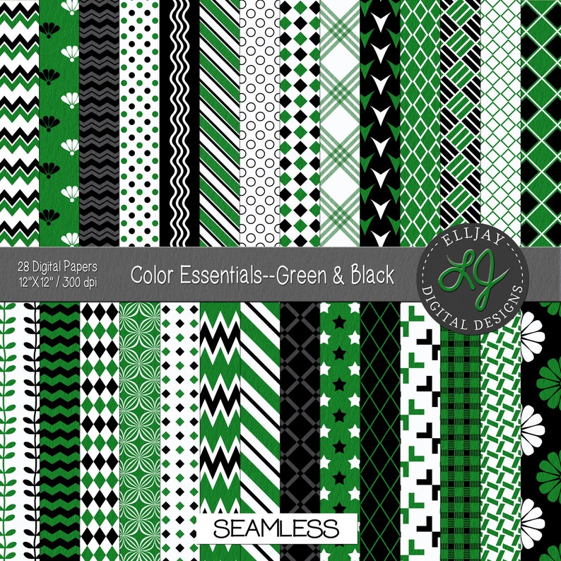 Green & Black Digital Paper Pack. Seamless Green Backgrounds ...