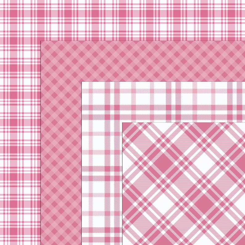 Pink Plaid Digital Paper Pack. Valentine Digital Scrapbook Paper Pack ...