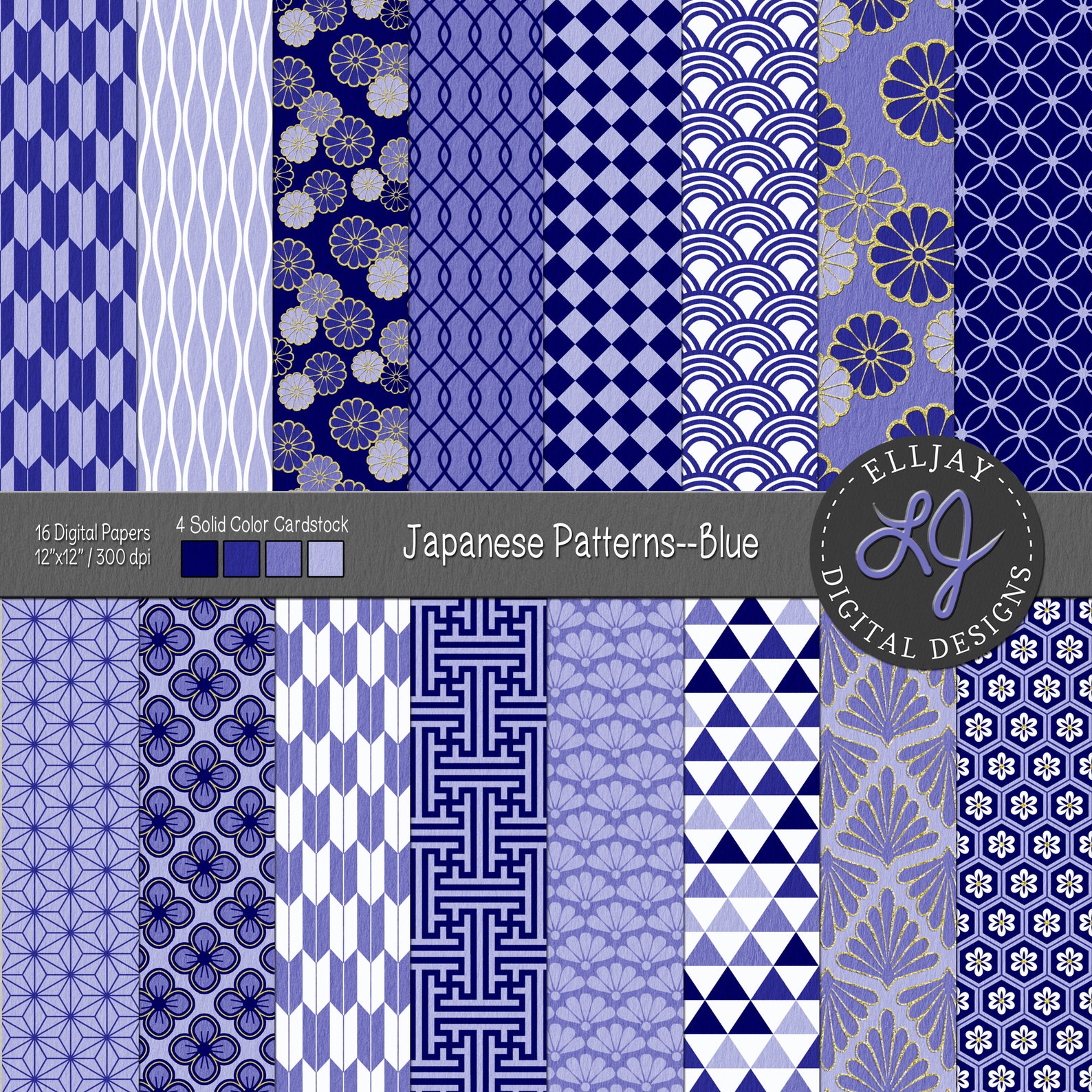 Japanese Patterns Digital Paper. Printable Wagara Patterns. Sayagata ...
