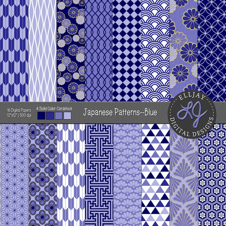 Japanese Patterns Digital Paper. Printable Wagara Patterns. Sayagata ...
