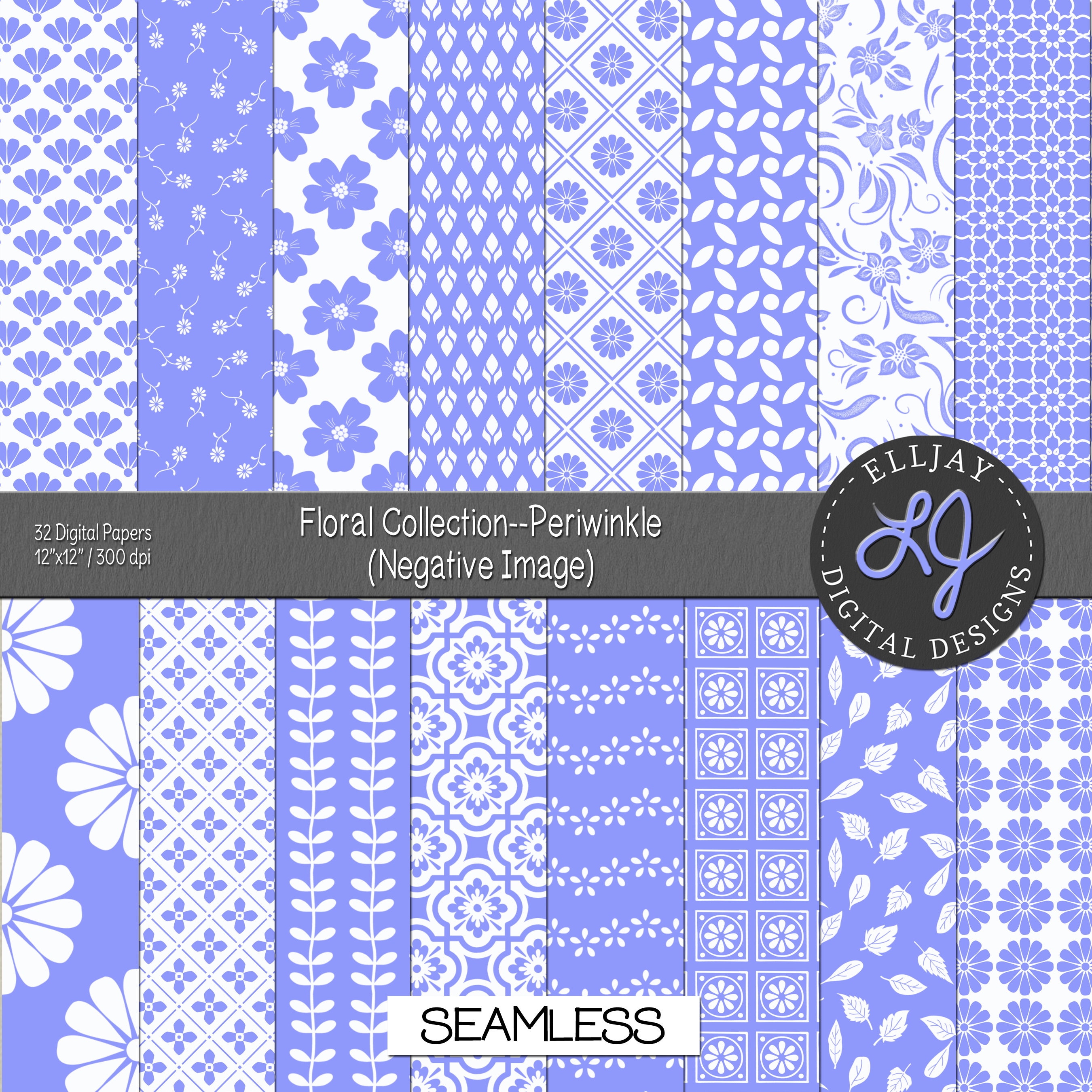 Periwinkle Floral Digital Paper Pack: Seamless Patterns (digital ...