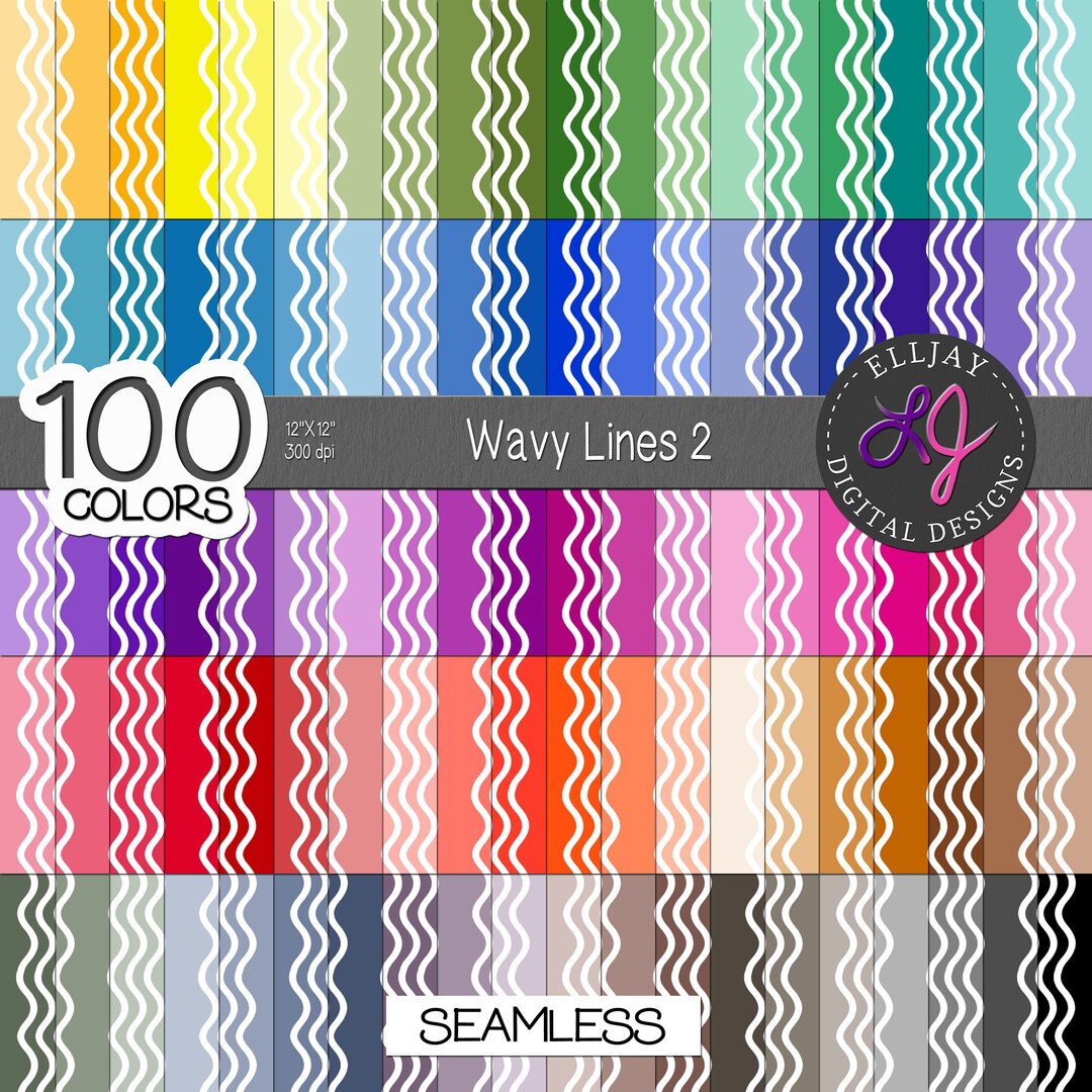 Wavy Lines Digital Paper Pack: 100 Seamless Colored Backgrounds ...