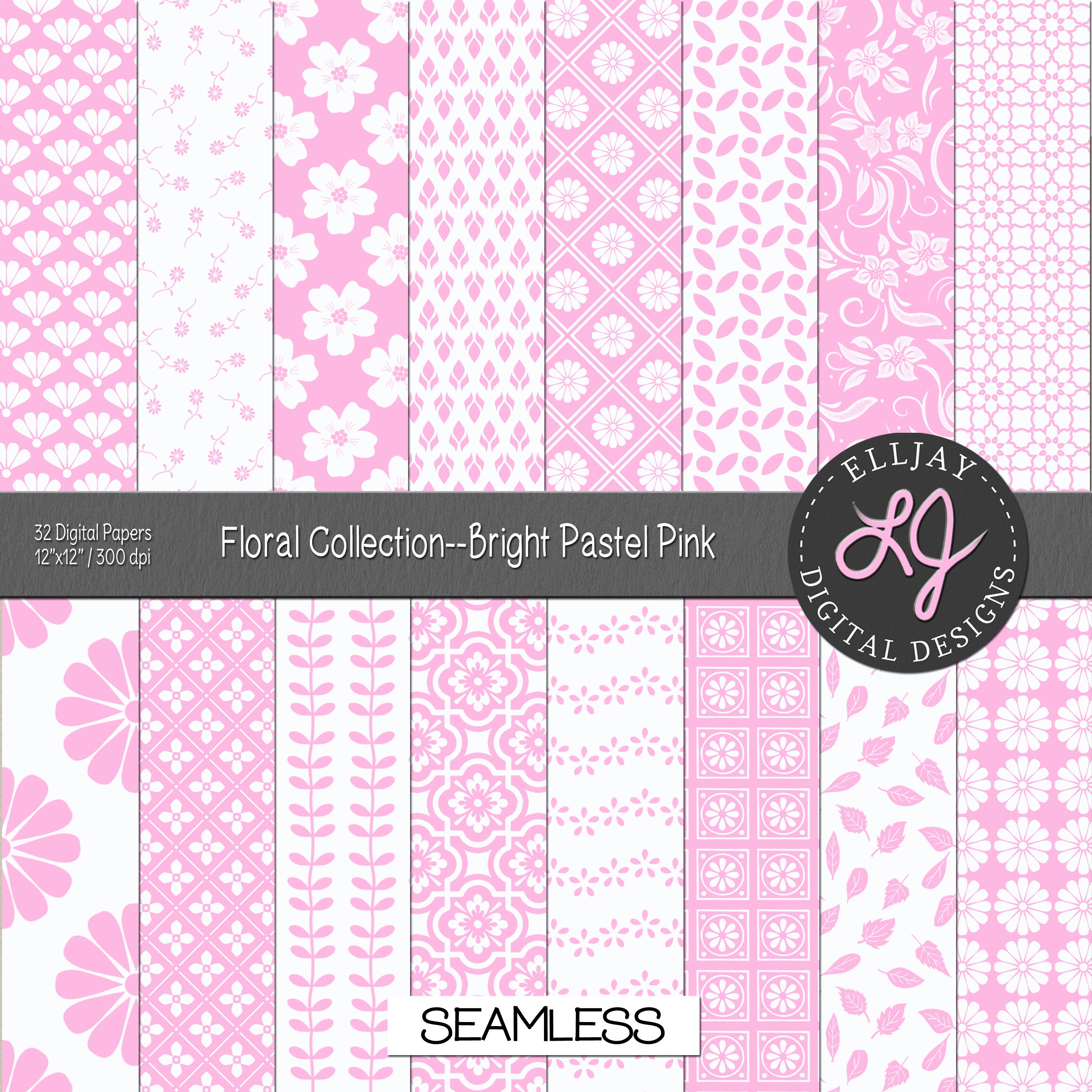 Pastel Floral Digital Paper Pack. Scrapbook Paper Bundle. Seamless ...