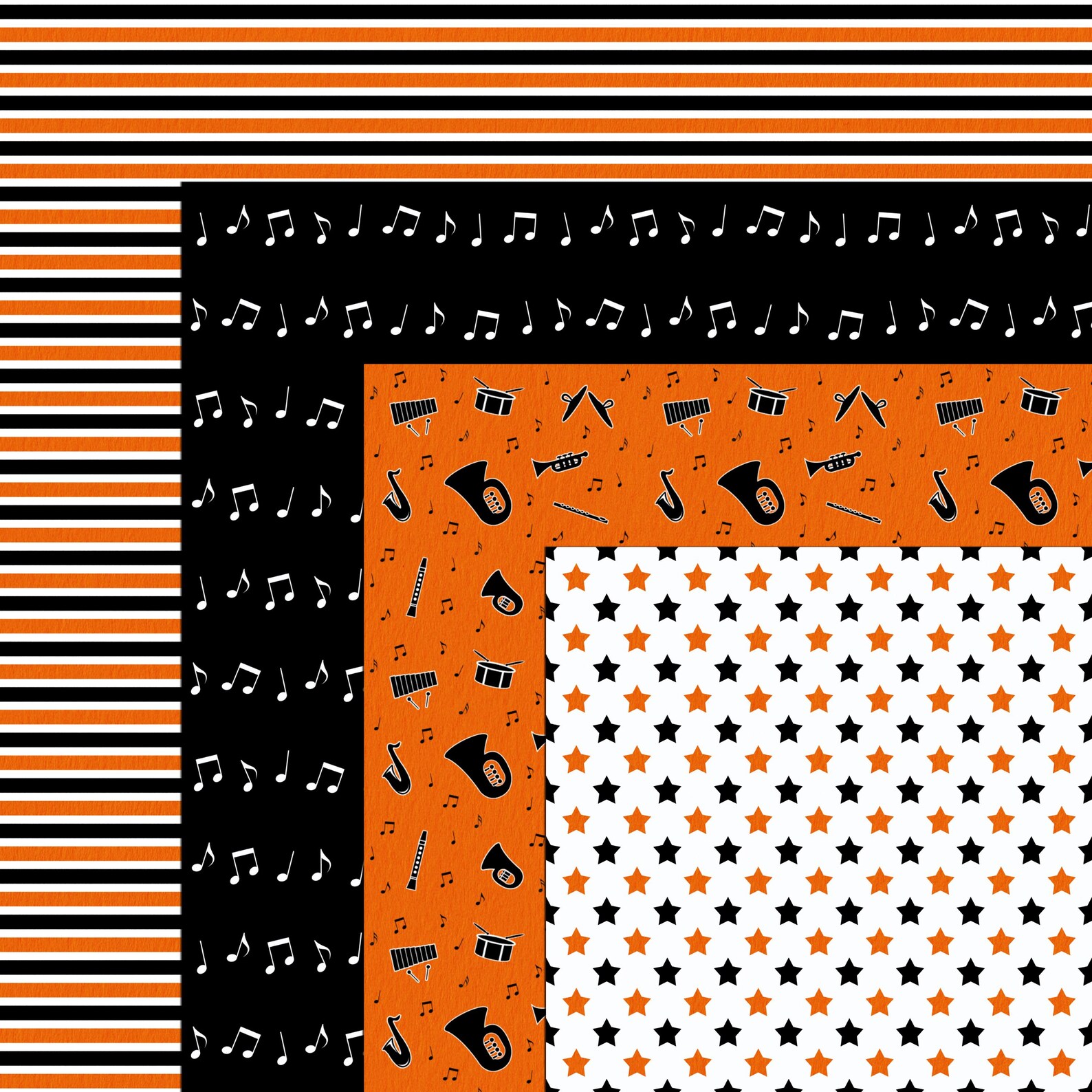 Orange Marching Band Digital Paper Pack. Band Scrapbook Paper. Music ...