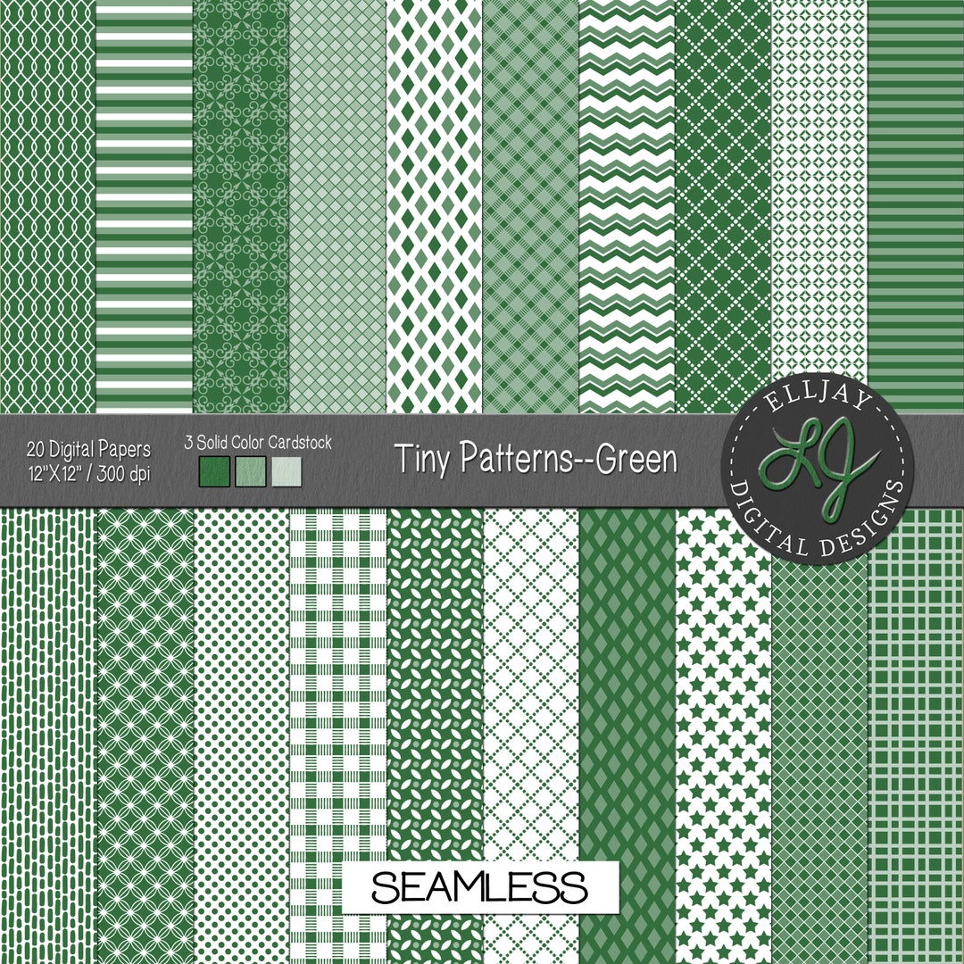 Green Digital Paper Pack With Small Patterns. Background Digital Paper ...