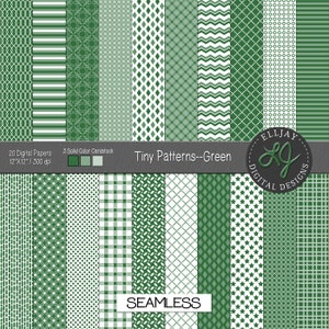 Green Digital Paper Pack With Small Patterns. Background Digital Paper ...