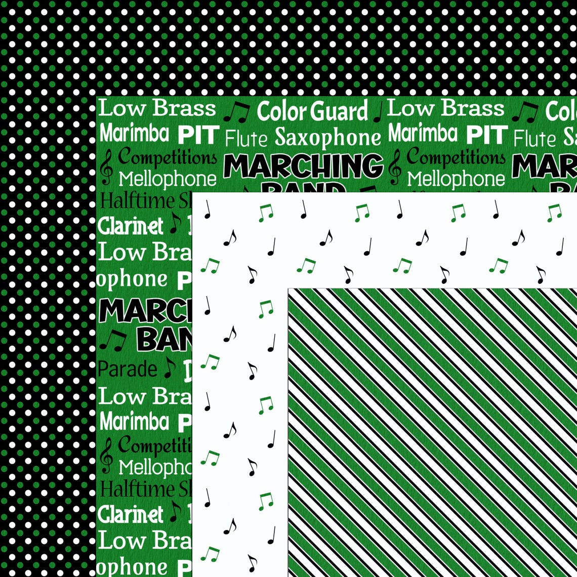 Green Marching Band Digital Paper Pack. Band Scrapbook Paper. Music ...