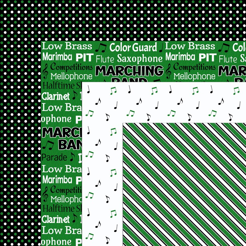Green Marching Band Digital Paper Pack. Band Scrapbook Paper. Music ...