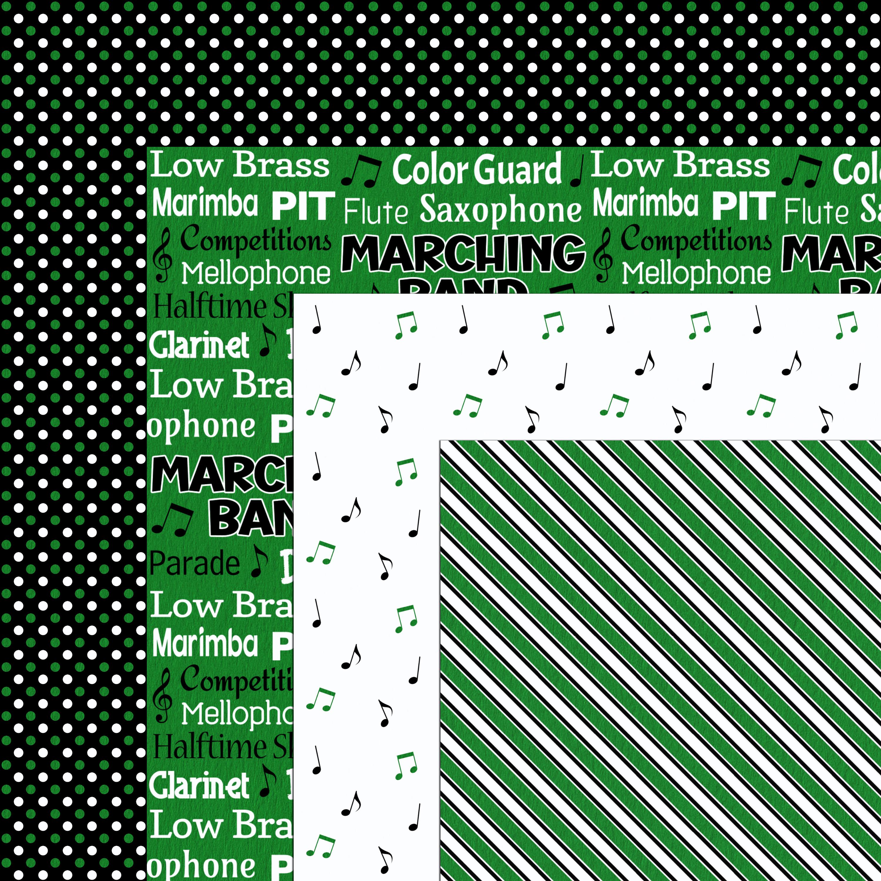 Green Marching Band Digital Paper Pack. Band Scrapbook Paper. Music ...
