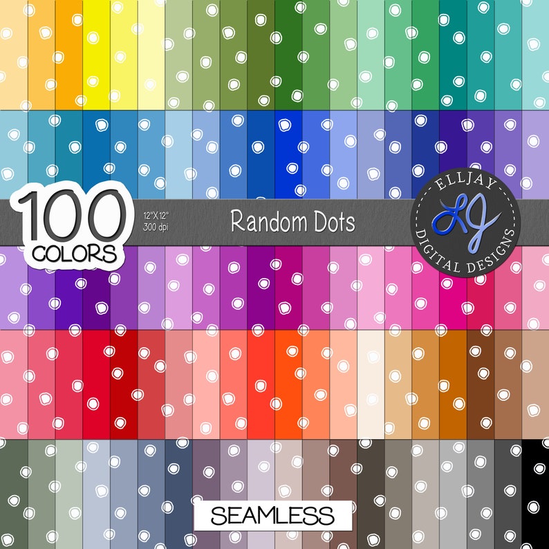 Random Doodle Dots Digital Paper in 100 Colors. Scrapbook Paper Pack ...