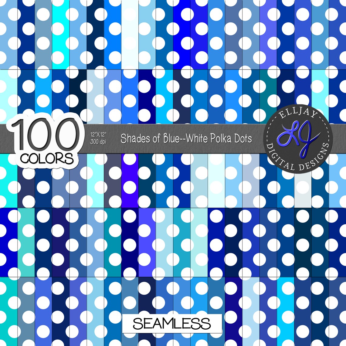 Blue Polka Dot Digital Paper: 100 Shades Seamless Patterns (digital ...