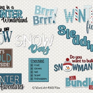 Winter Scrapbook Kit: Snow Digital Papers, Word Stickers, Snowmen ...