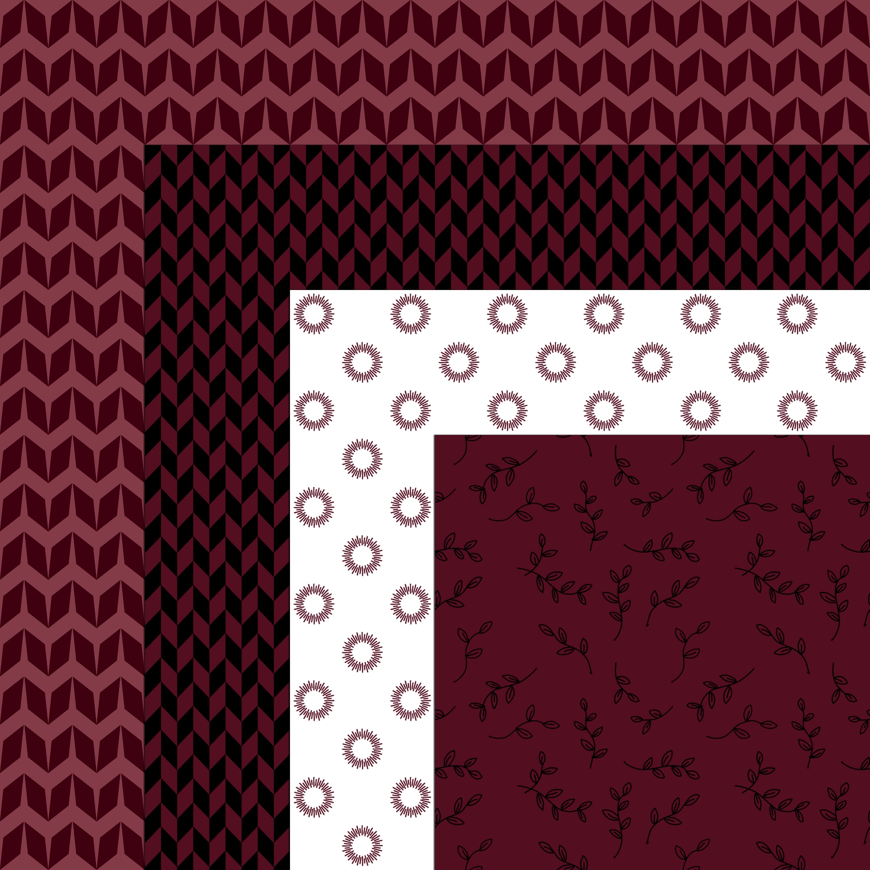 Maroon & Black Digital Paper Pack: Seamless Patterns (12x12", 300 Dpi ...