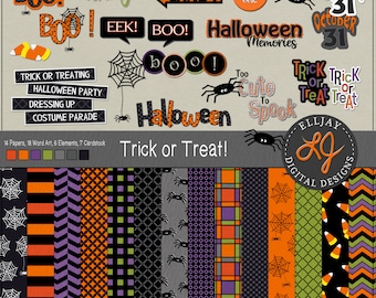 Halloween Scrapbook Kit: Word Art, Digital Paper, Spider Clipart ...