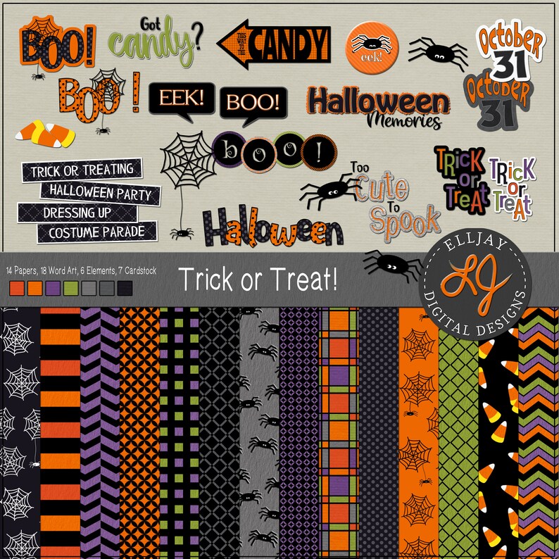 Halloween Scrapbook Kit. Halloween Word Art. Halloween Digital Paper ...