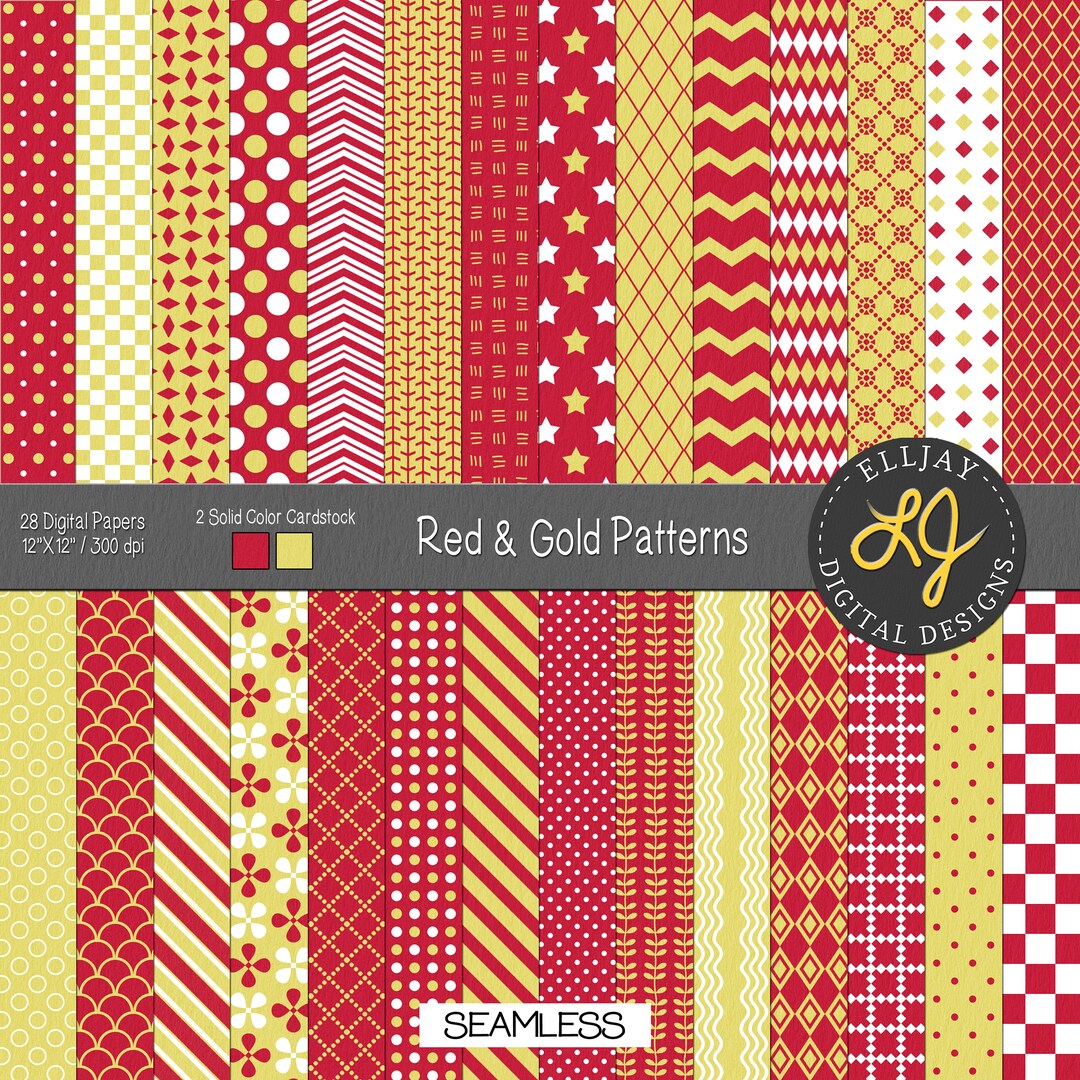 Red & Gold Digital Paper: Seamless Scrapbook Patterns (digital Download ...