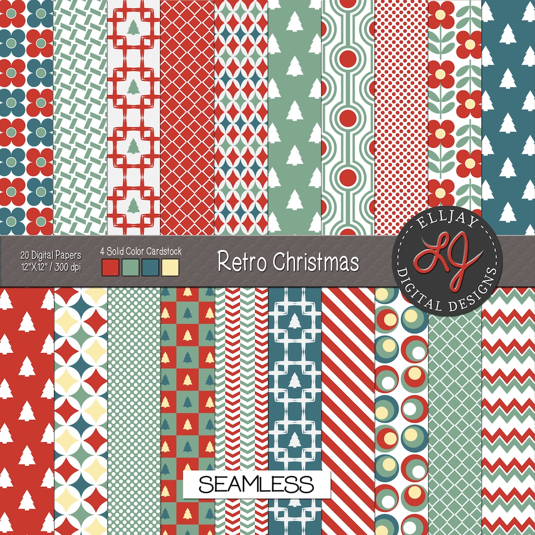 Retro Christmas Digital Paper Pack. Seamless Retro Christmas Patterns ...