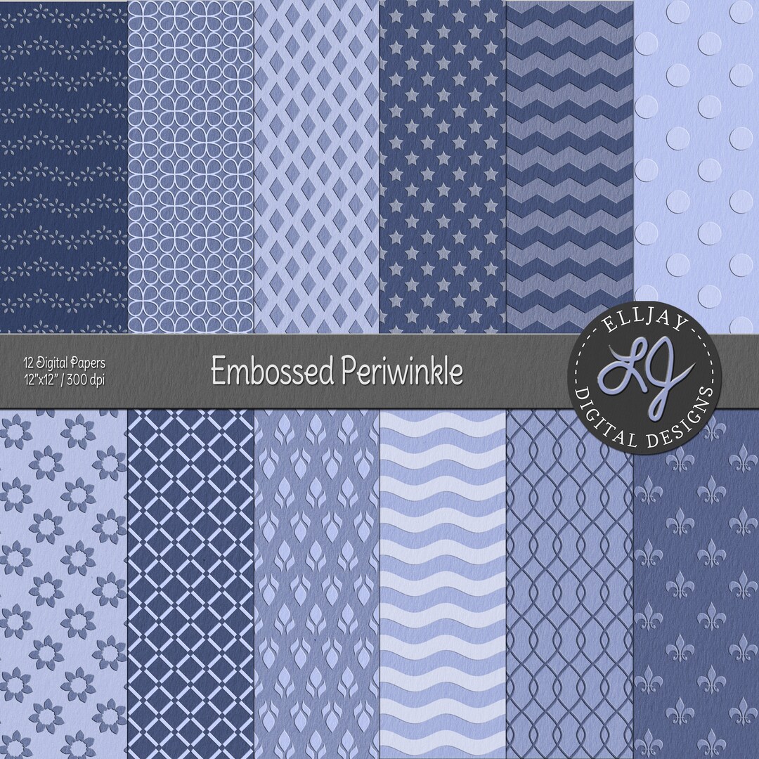 Embossed Blue Digital Paper W/cardstock Texture. Printable Periwinkle ...