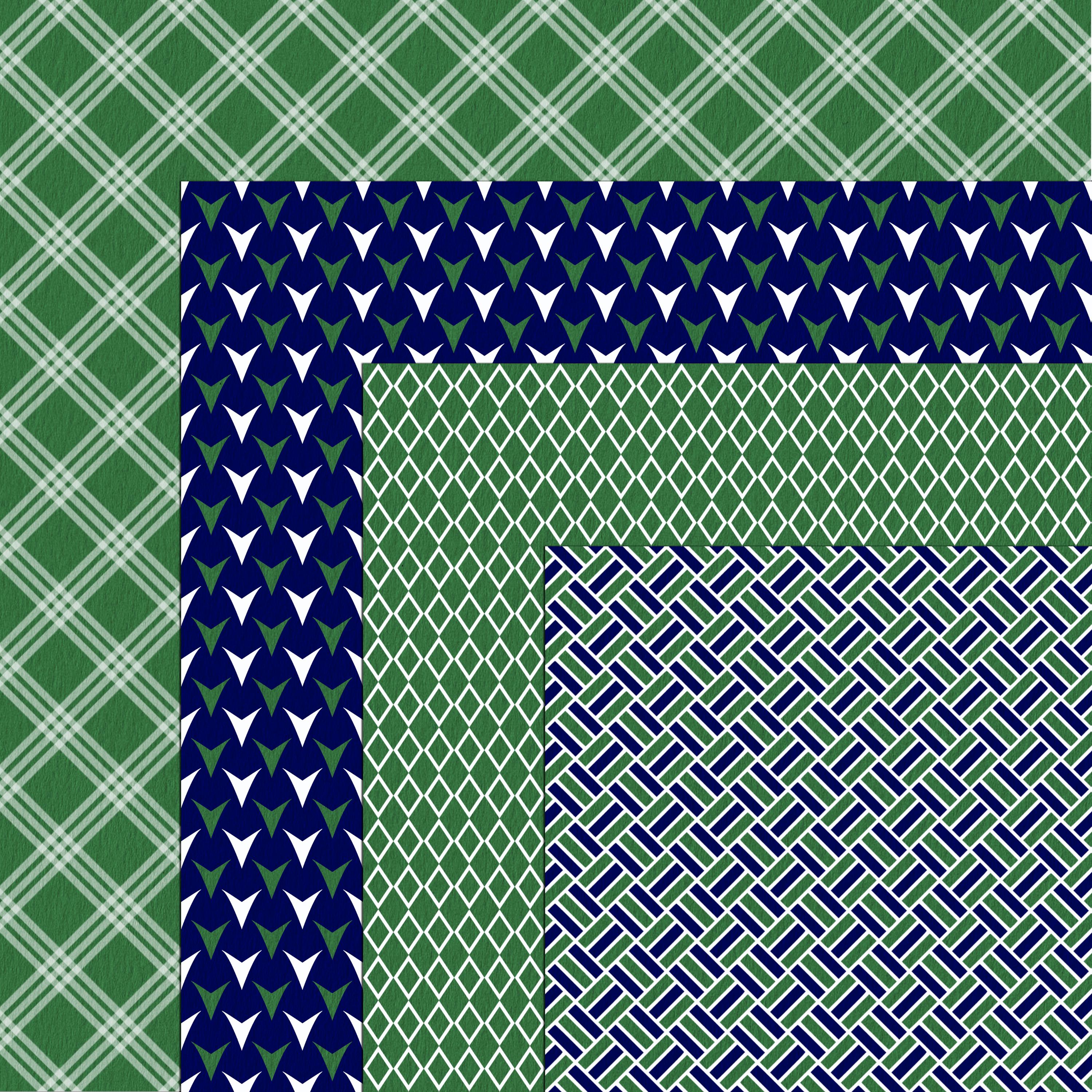 Green & Navy Blue Digital Paper Pack: Chevron, Stars, Stripes (digital ...
