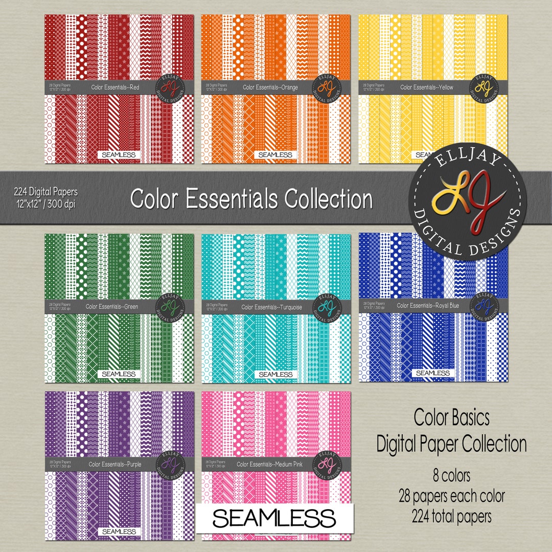 Bundled Digital Paper Pack. Scrapbook Bundle. Primary Colors. Seamless ...