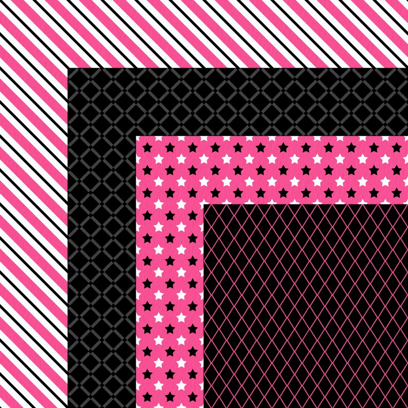 Pink & Black Digital Paper Pack: Seamless Patterns (digital Download ...