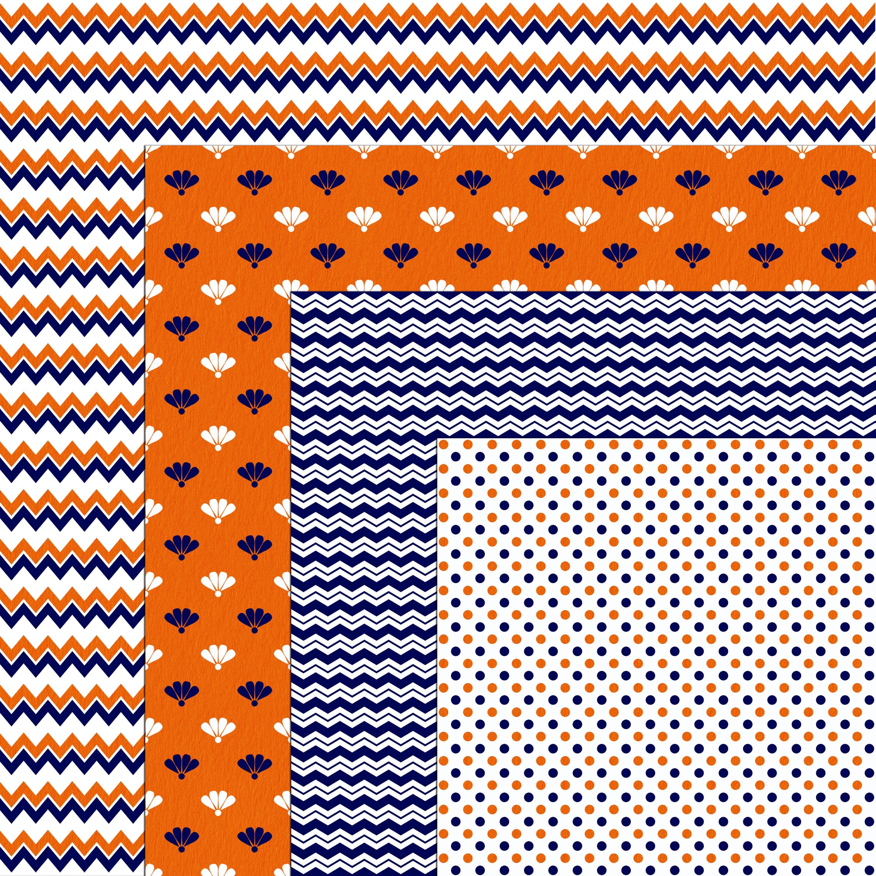 Orange & Navy Blue Digital Paper Pack. Seamless Patterns. (digital ...