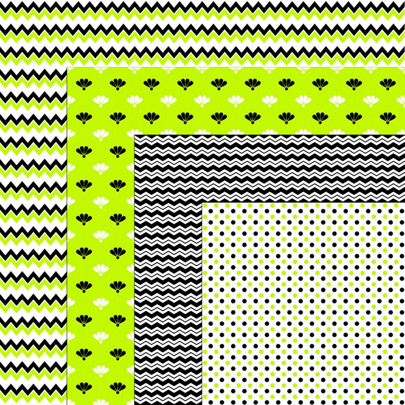 Chartreuse & Black Digital Paper Pack: Seamless Patterns (digital ...