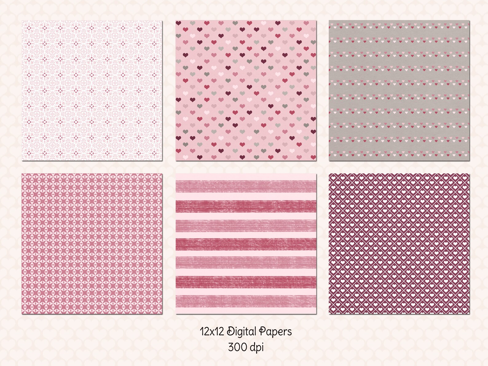 Valentine Digital Paper Pack. Pink and Gray Digital Paper. Valentine's ...