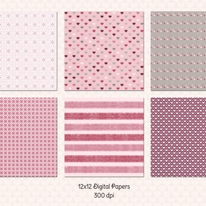 Valentine Digital Paper Pack. Pink and Gray Digital Paper. Valentine's ...