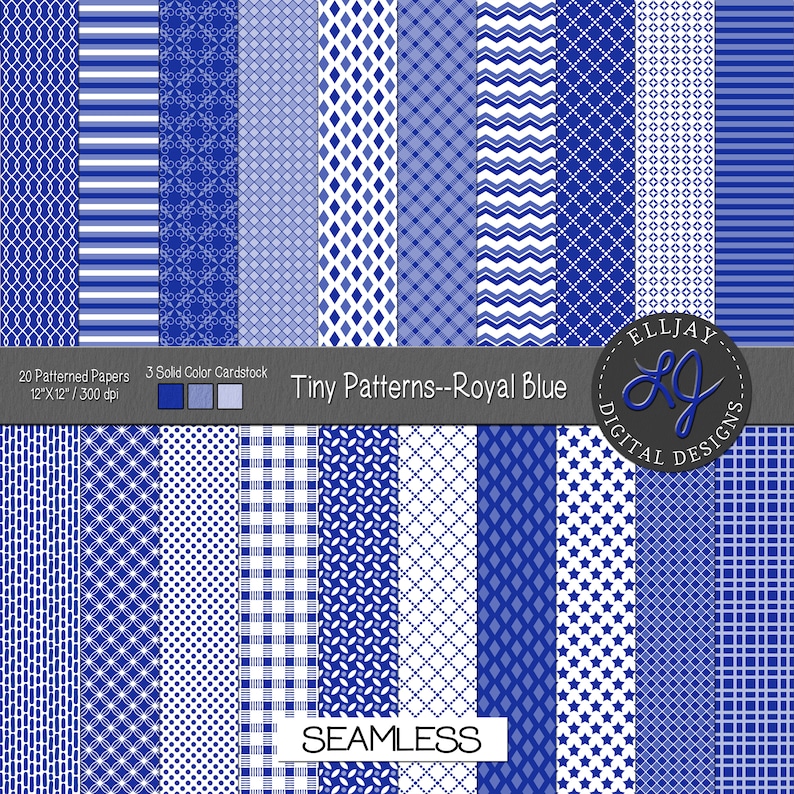 Royal Blue Digital Paper Pack: Seamless Small Patterns (digital ...