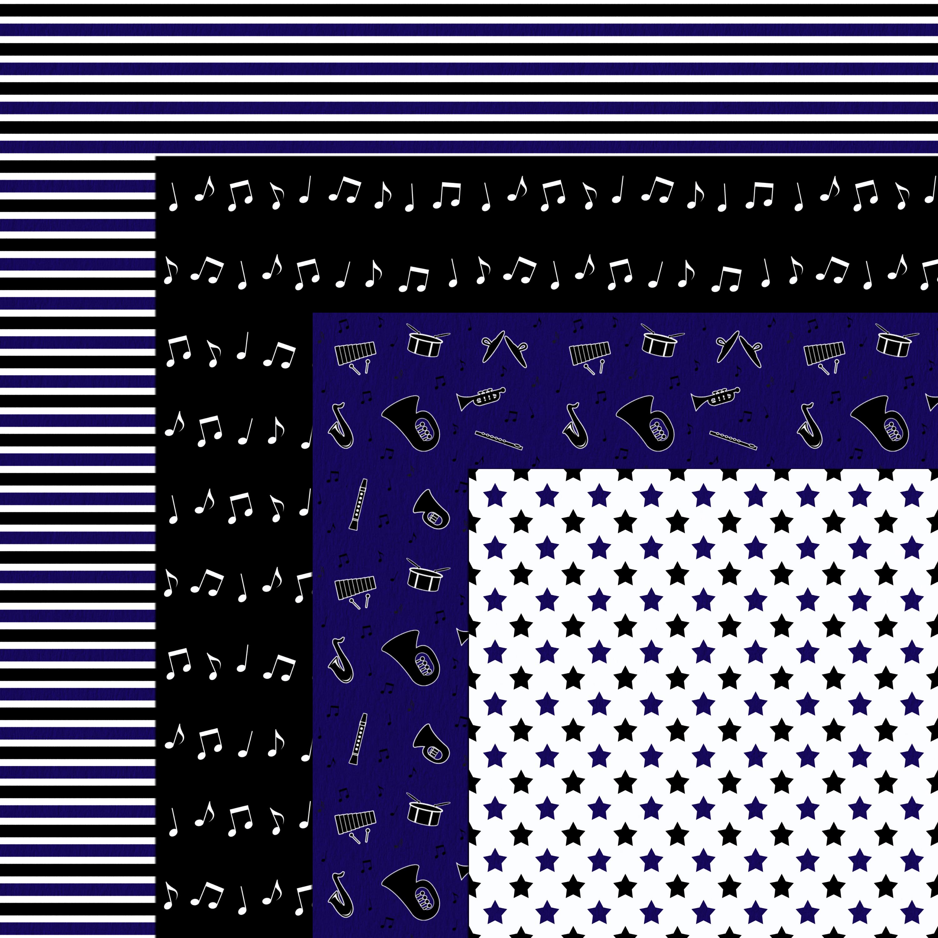 Navy Blue Marching Band Paper Pack: Music Notes, Instruments (digital ...