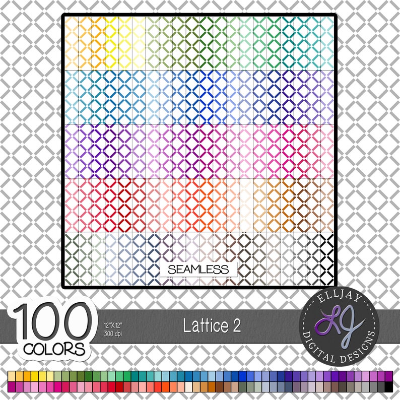 Lattice Digital Paper Pack. 100 Rainbow Colors. Seamless Patterns ...