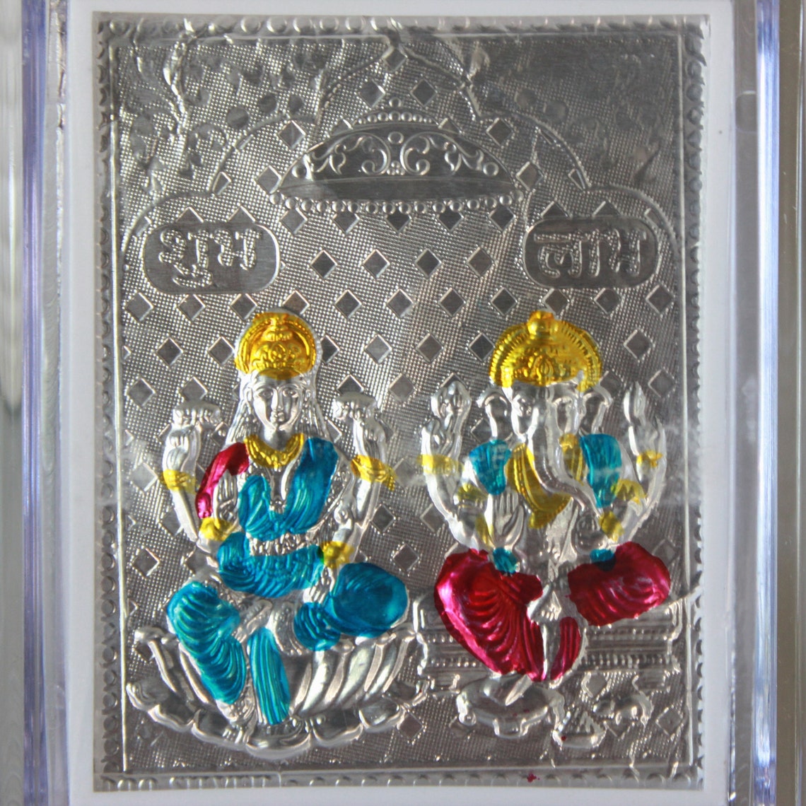999 Pure Silver Colored Lakshmi Ganesha Frame With Flat Base - Etsy