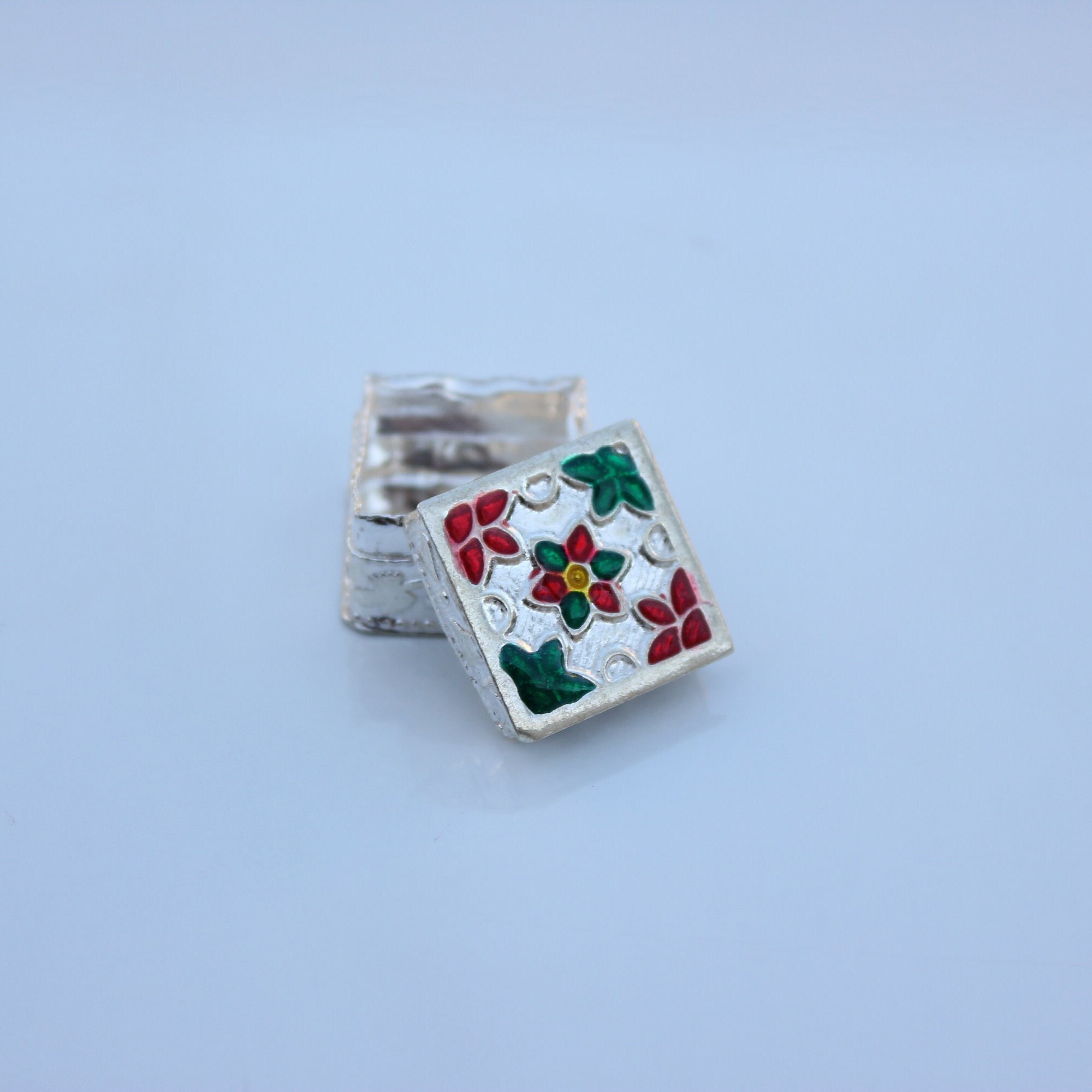 Silver Kumkum Box With Meena Work - Etsy
